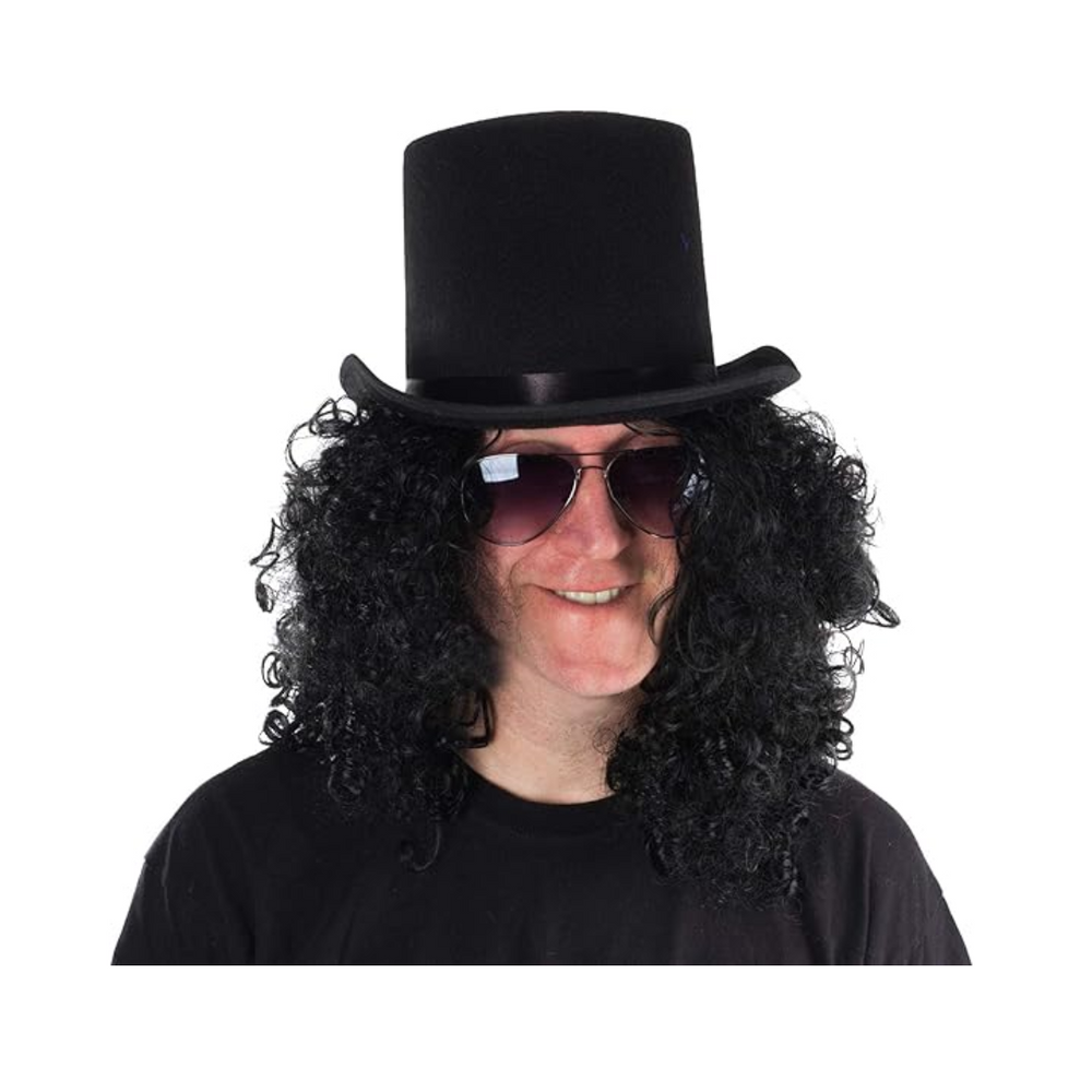 Slash Costume Heavy Metal Wig, Top Hat, and Sunglasses - Quda Halloween