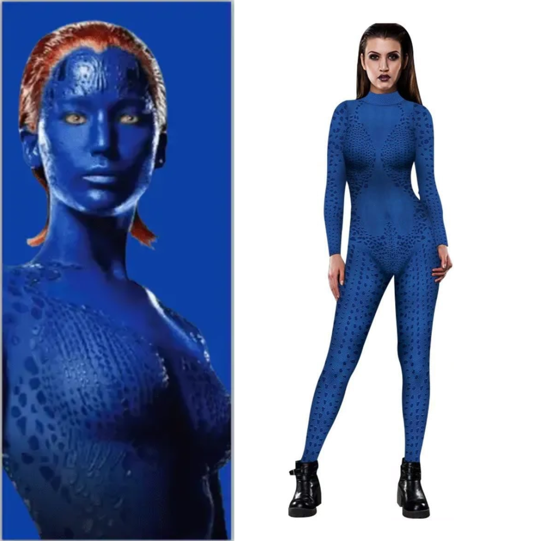 X men Mystique Costume Blue 3D Print Bodysuit Quda Halloween X men Mystique Costume Blue 3D Print Bodysuit Quda Halloween