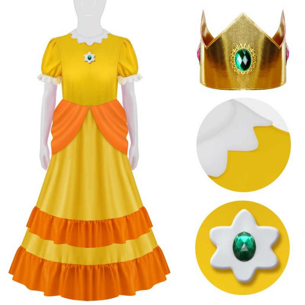 Mario Princess Daisy Costume Fancy Dress Suit Set - Quda Halloween