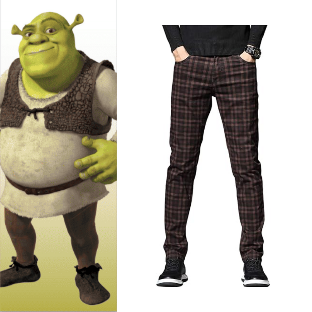 Shrek Costume Wine Red Straight Fit Plaid Chino Pants - Quda Halloween