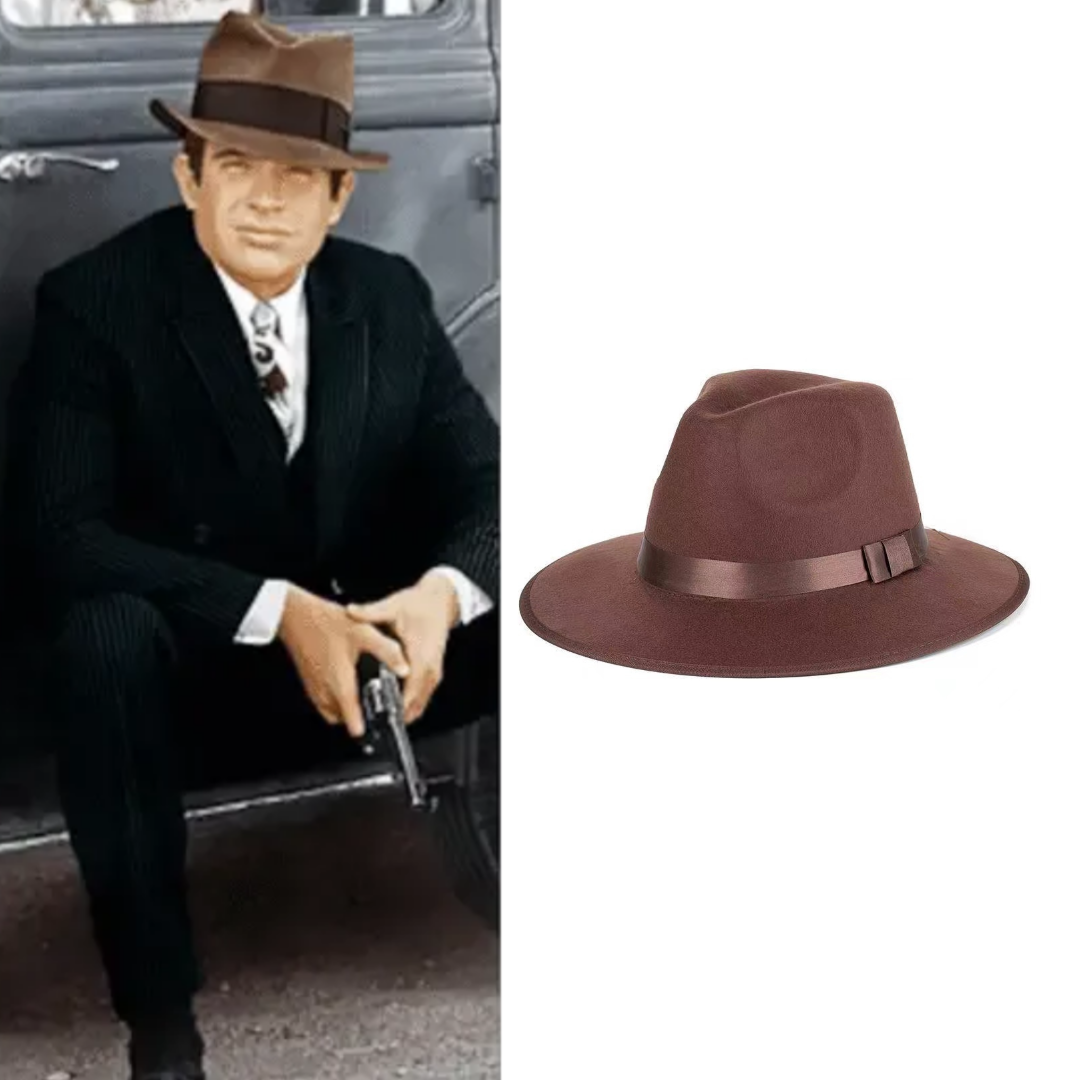 Clyde Barrow Costume Brown Adventurer Fedora Hat - Quda Halloween